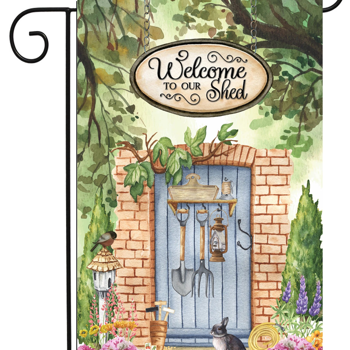 Welcome to Our Shed Garden Flag #G2426 – Happy Cow Lawn Decor