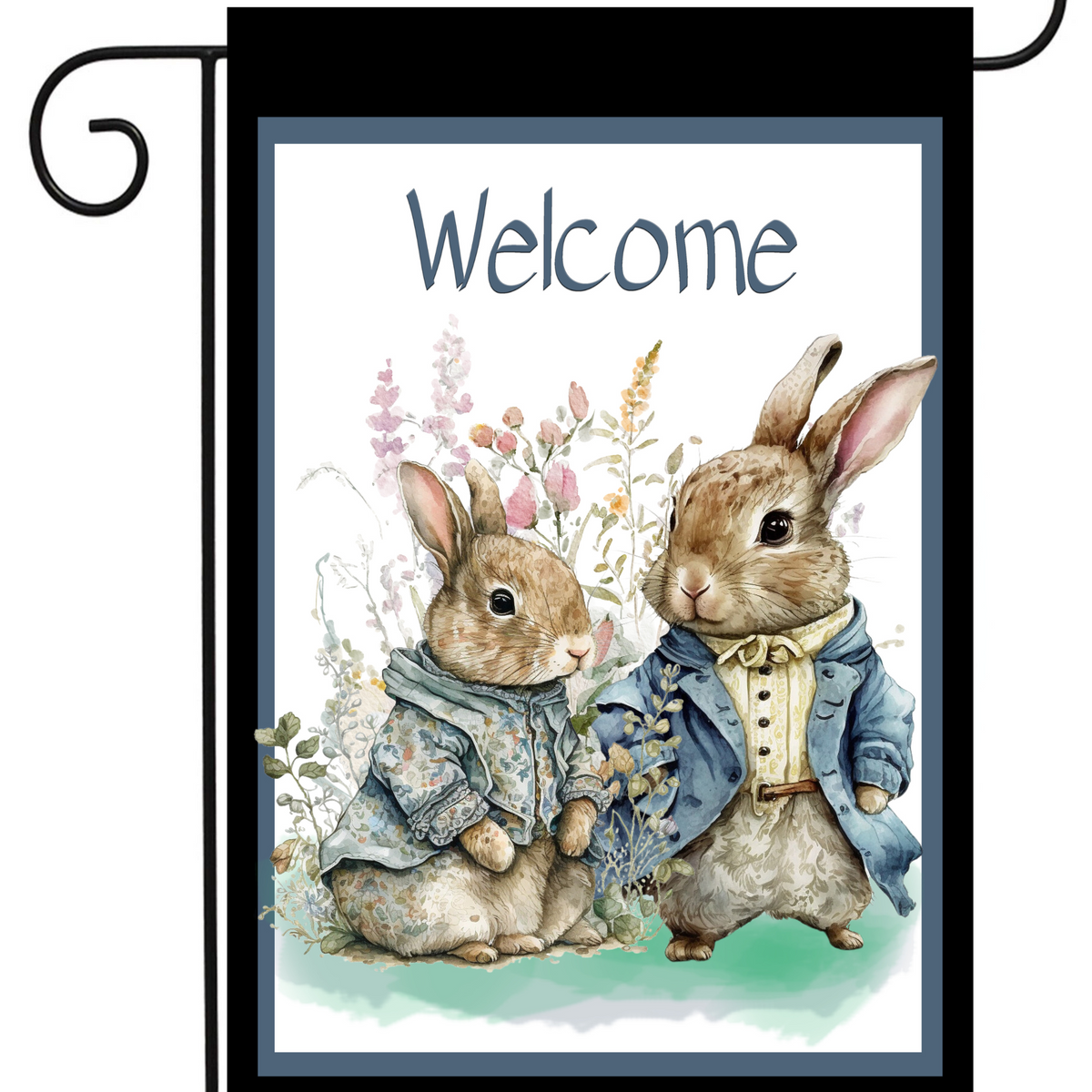 Victorian Rabbits Welcome Garden Flag #G2585 – Happy Cow Lawn Decor